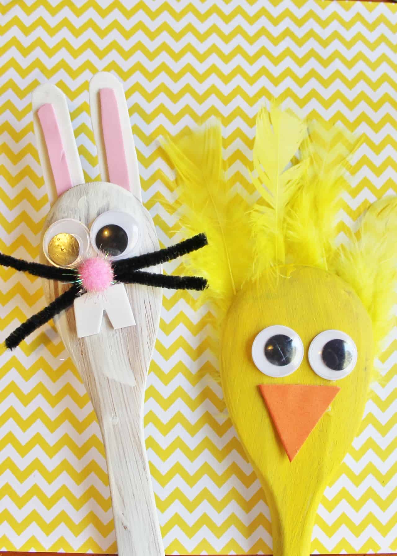 Spring Chick & Easter Bunny Wooden Spoon Puppets for Kids