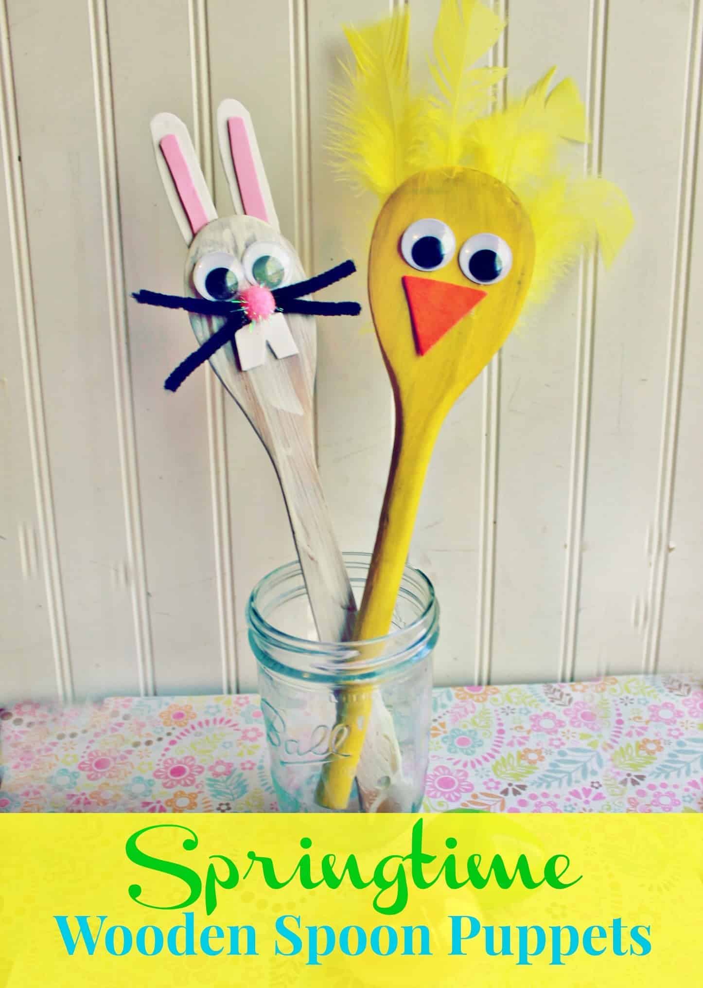 Spring Chick & Easter Bunny Wooden Spoon Puppets for Kids