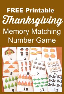 FREE Thanksgiving Printable Memory Match Number Game
