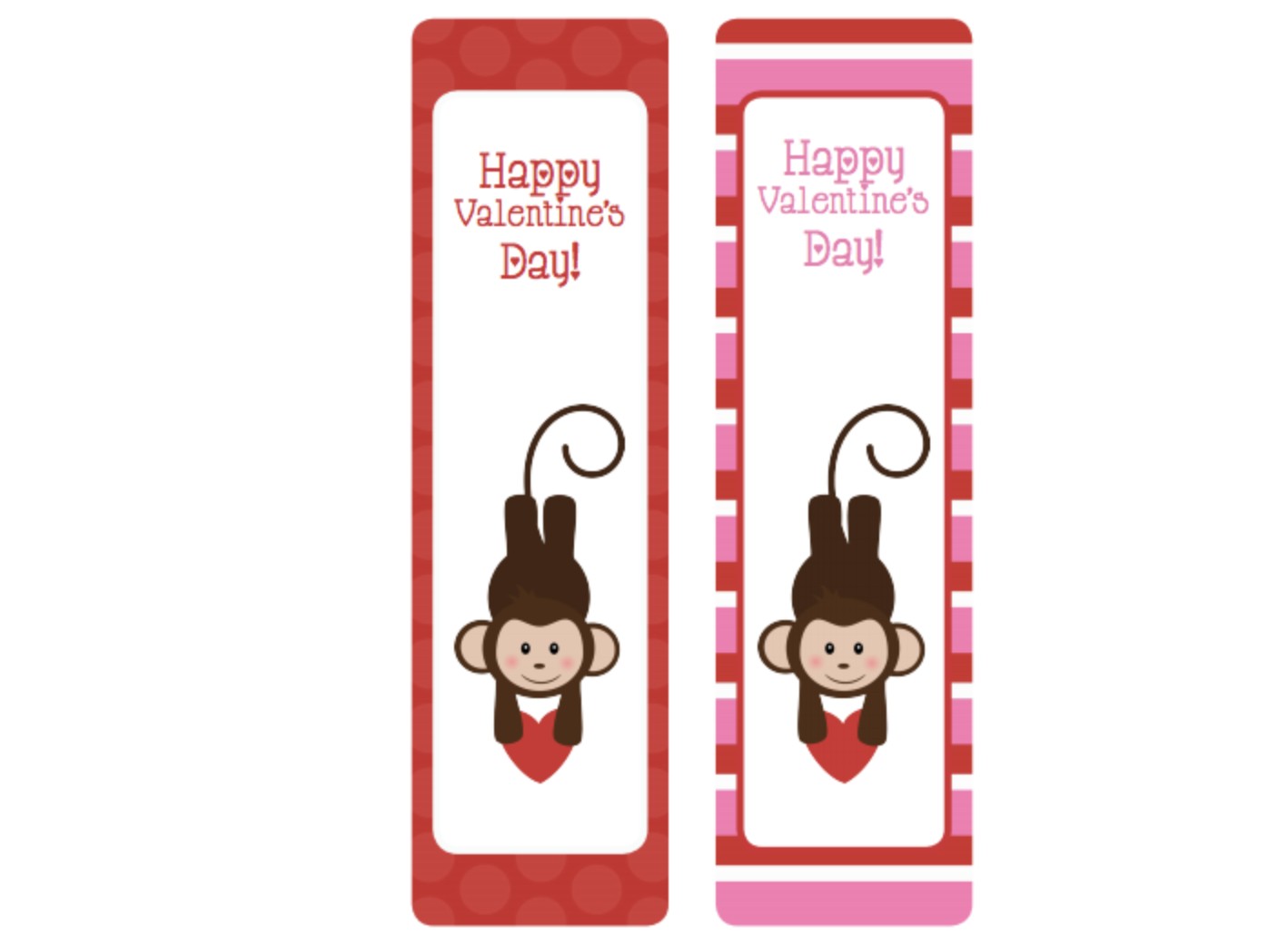 Printable Valentine's Day Bookmarks - Monkeys