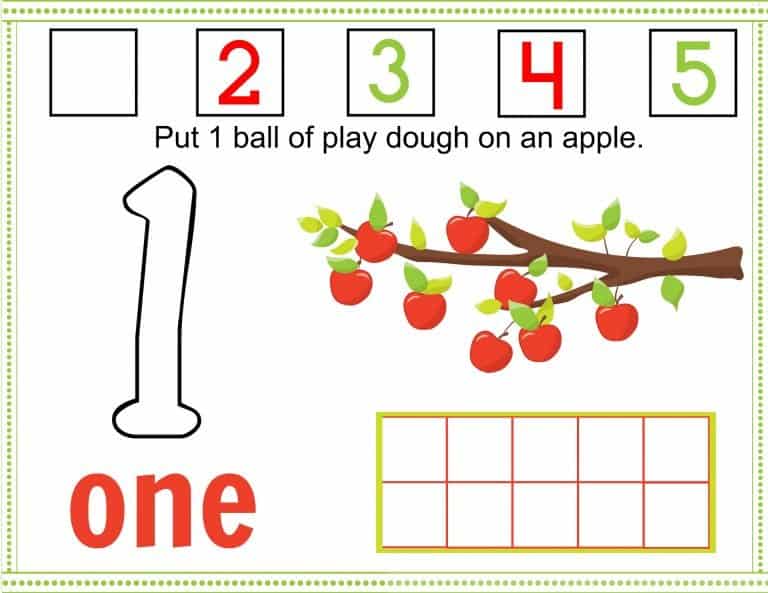 FREE Printable Fall Apple Tree Numbers Play Dough Mats
