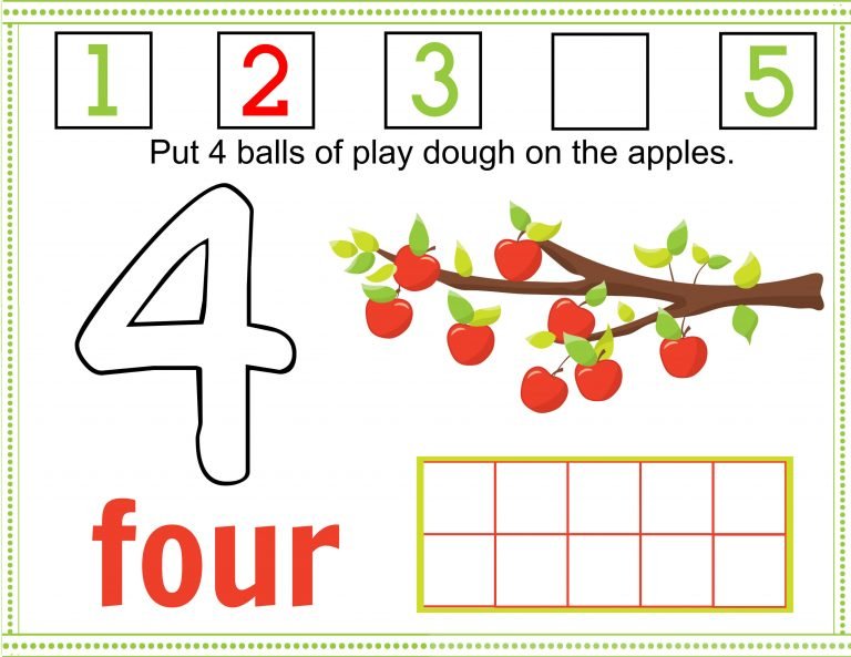 FREE Printable Fall Apple Tree Numbers Play Dough Mats