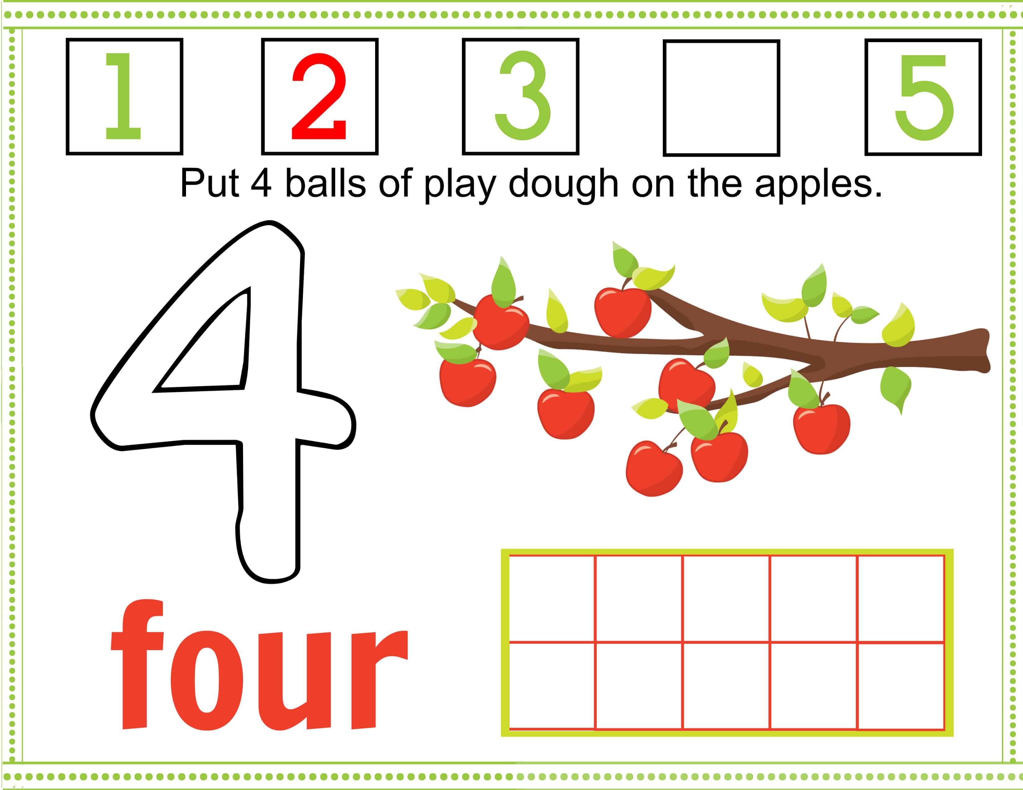 FREE Printable Fall Apple Tree Numbers Play Dough Mats