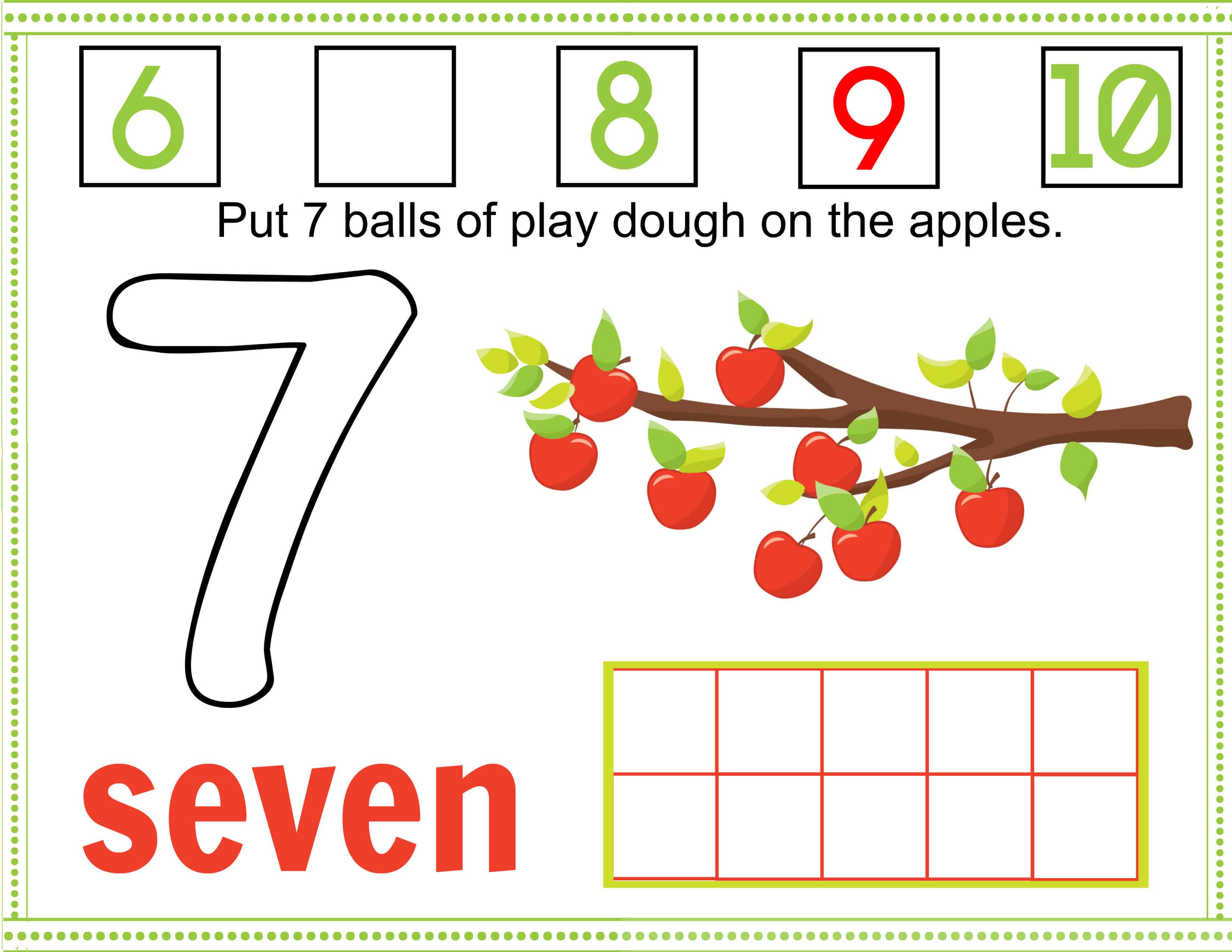 FREE Printable Fall Apple Tree Numbers Play Dough Mats