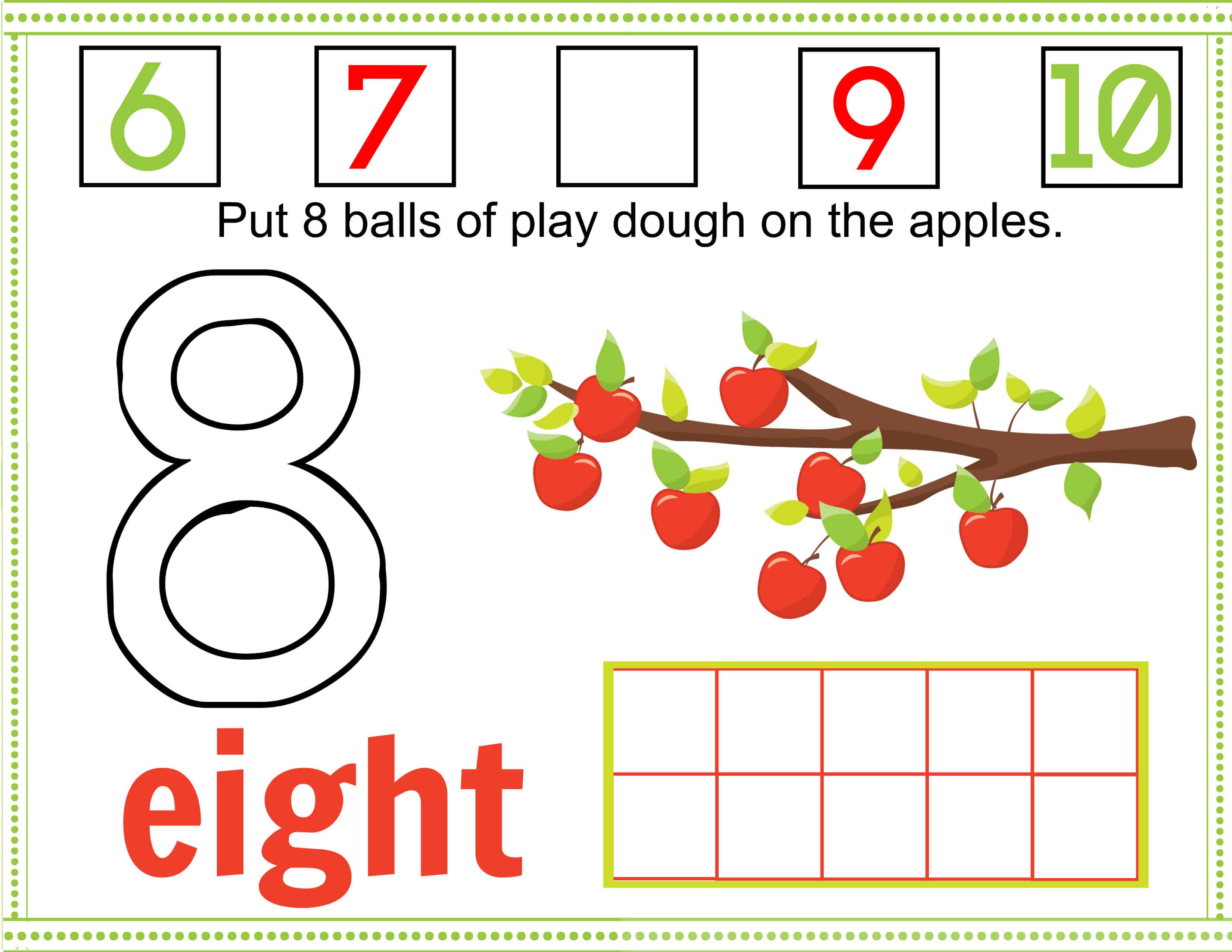 FREE Printable Fall Apple Tree Numbers Play Dough Mats