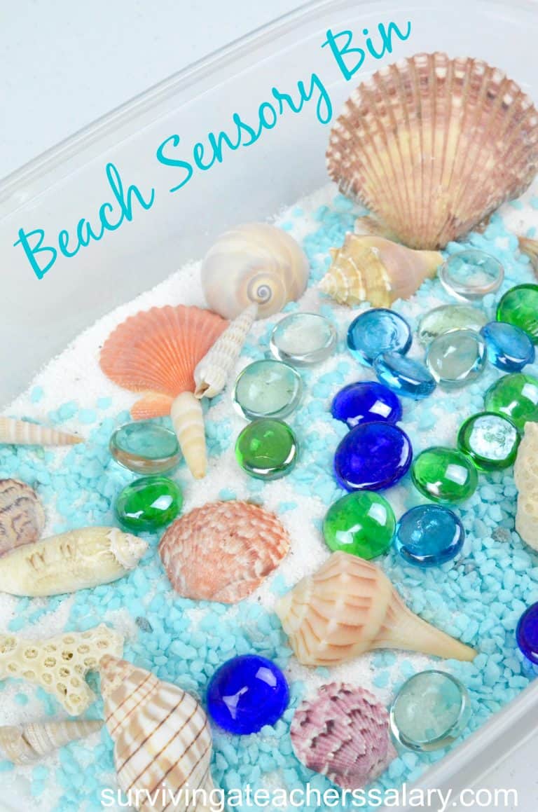 Ideas on How to Make a Beach Sensory Bin for Preschool Play