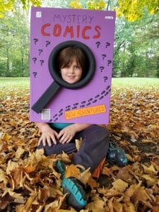 DIY Comic Book Halloween Costume from Recycled Amazon Boxes