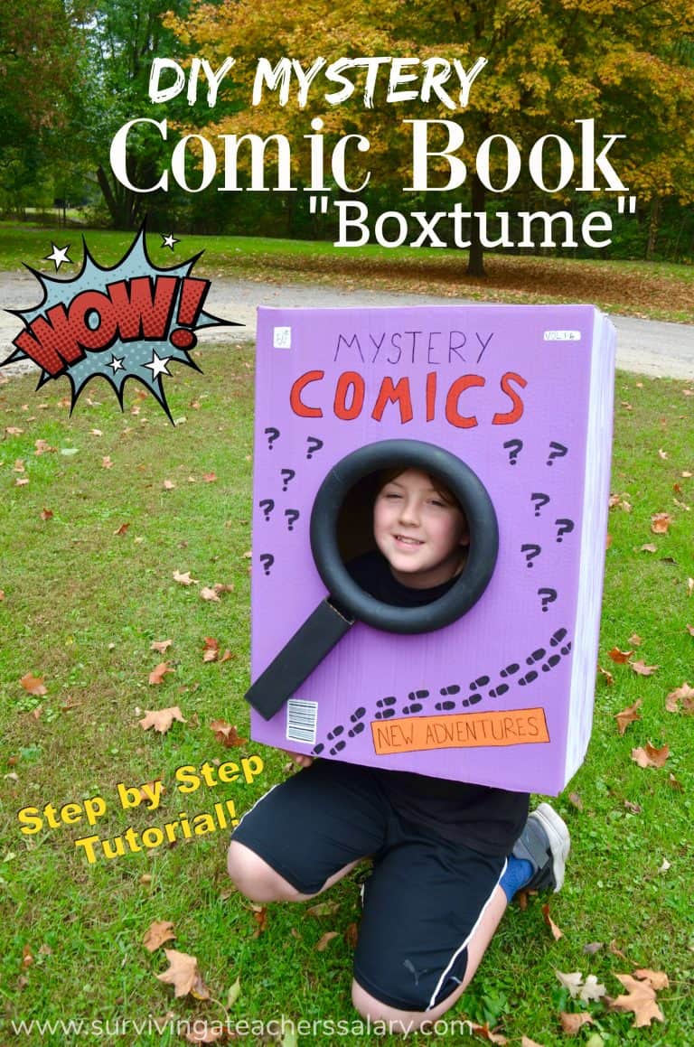 DIY Comic Book Halloween Costume from Recycled Amazon Boxes
