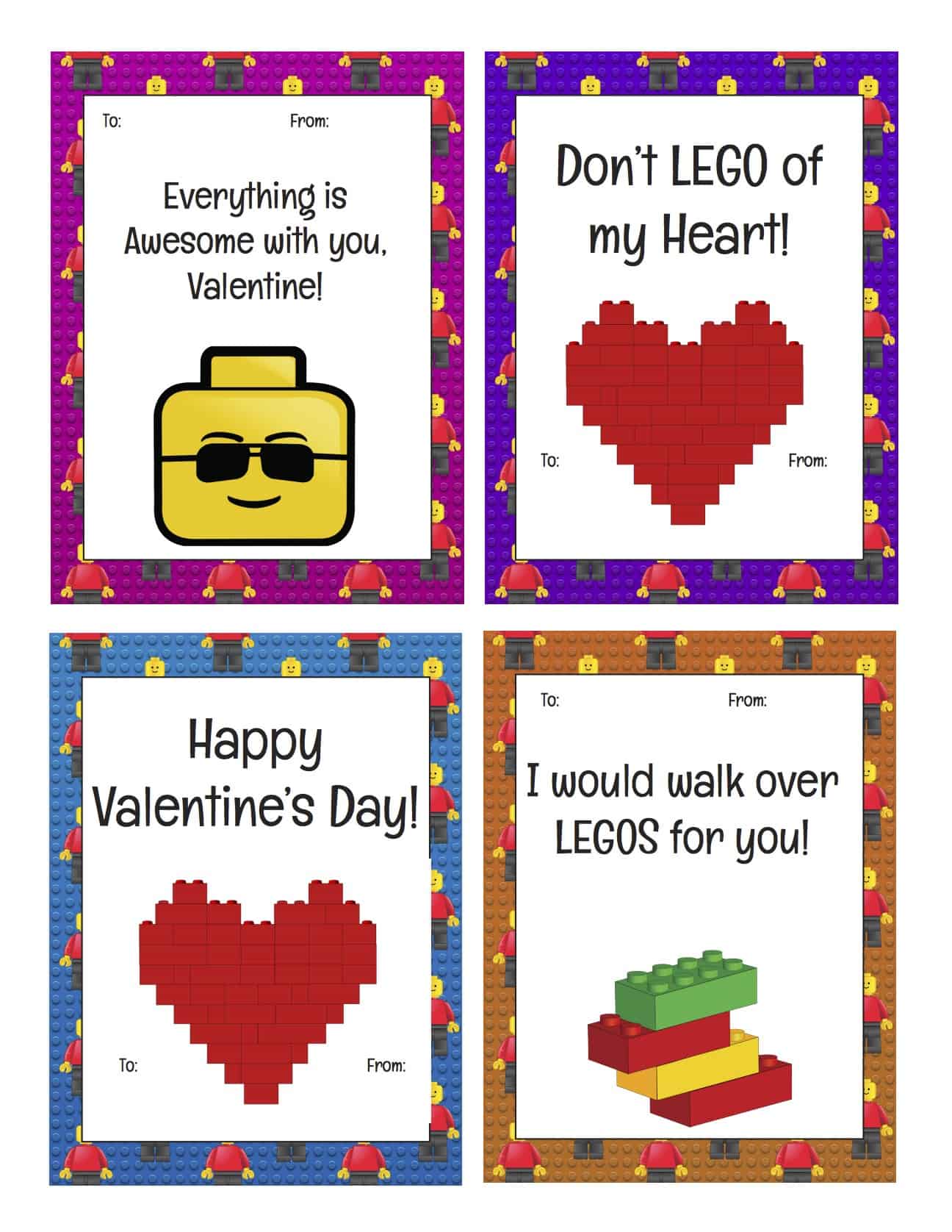 Printable LEGO Valentine's Day Cards for little STEM Builders