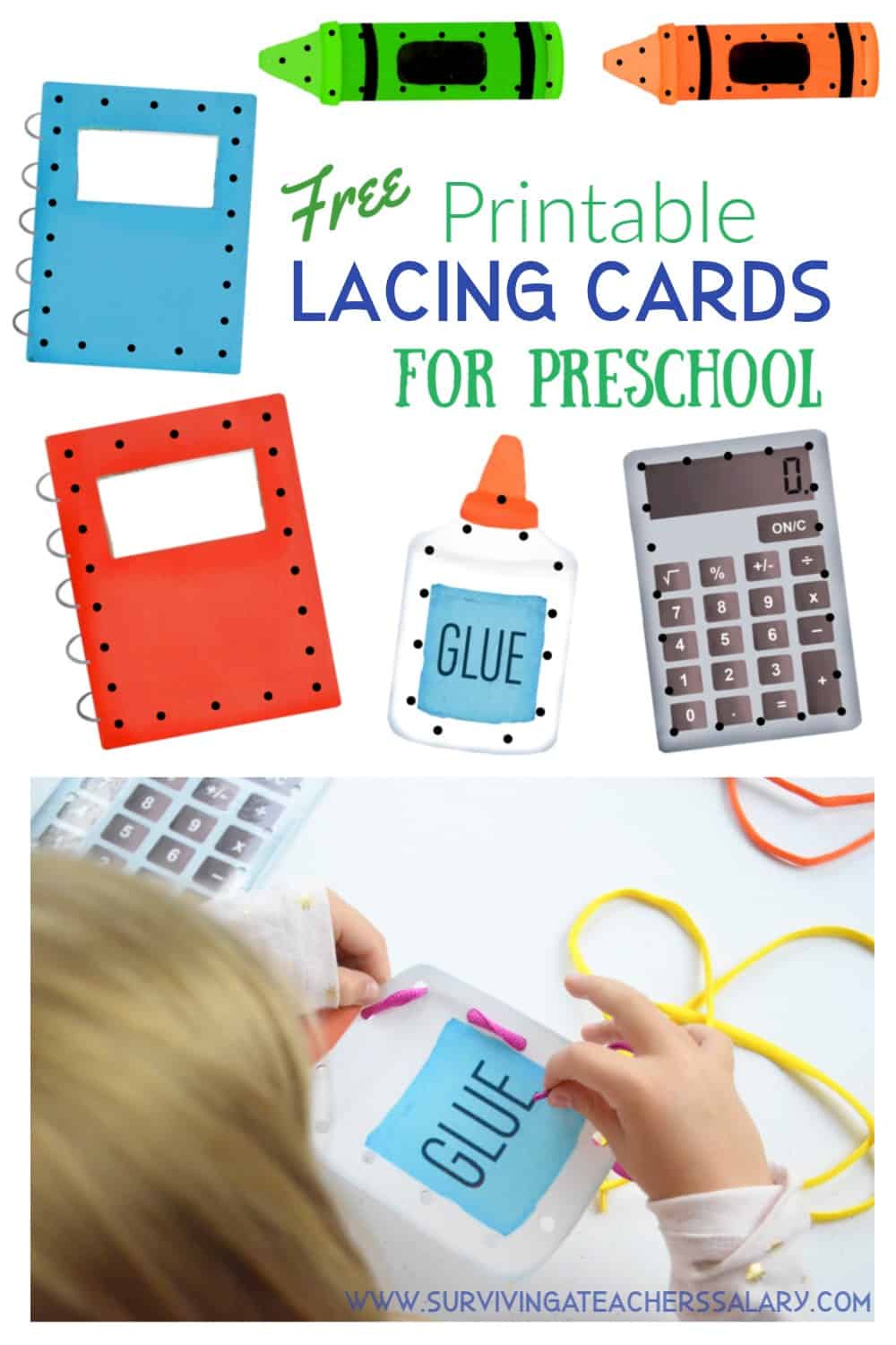 FREE Preschool Lacing Cards - Printable School Supplies Activity