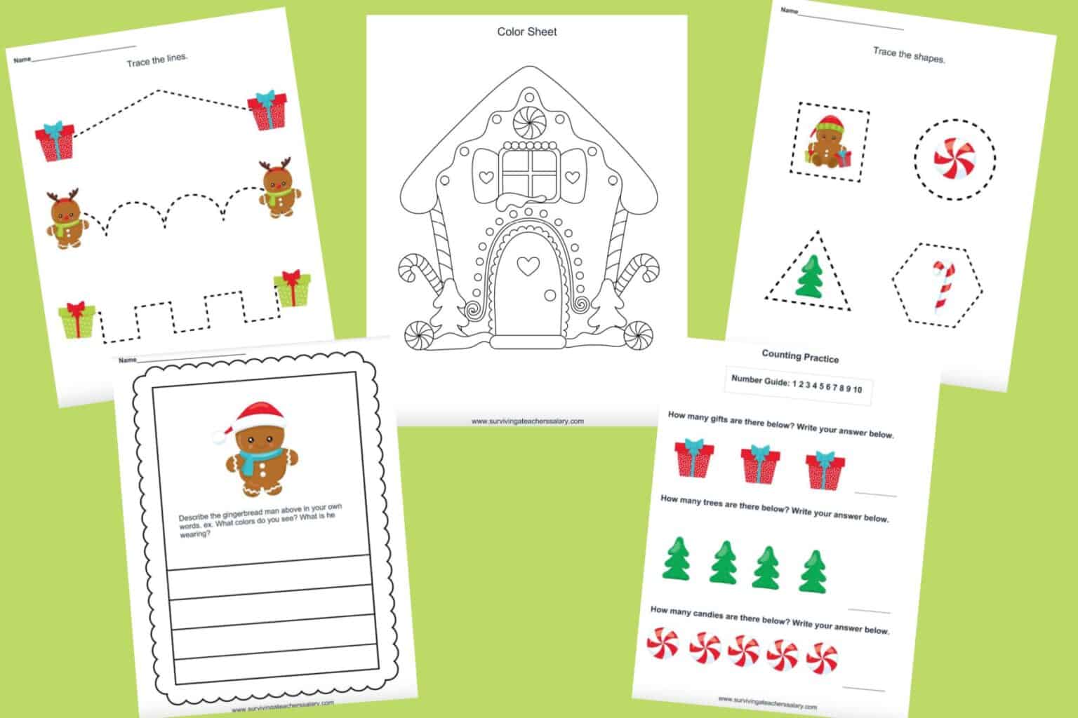 FREE Gingerbread Preschool Printable Worksheet Set
