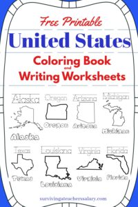 FREE United States Coloring Book and Writing Worksheets by State