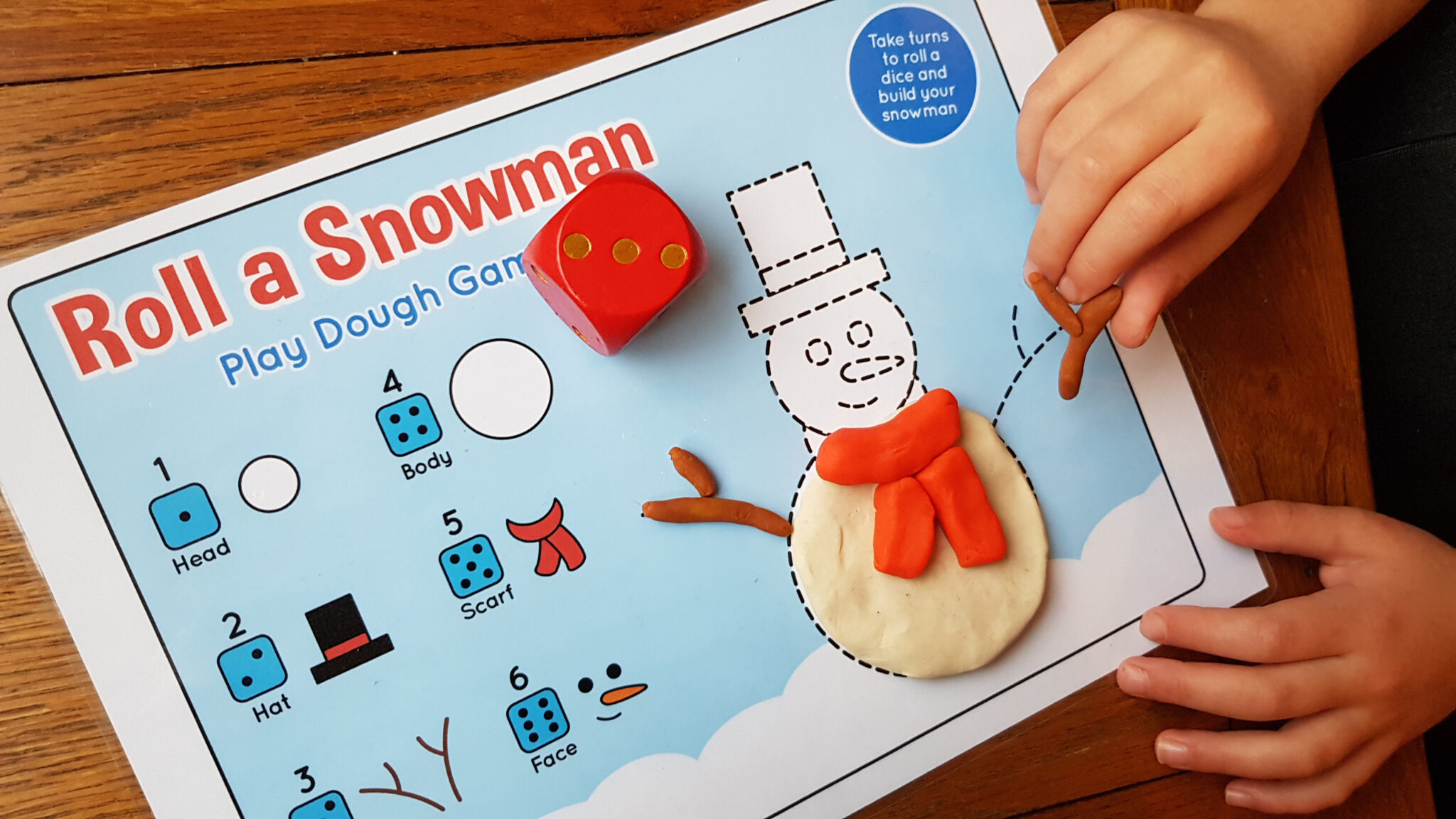 Winter Roll a Snowman Printable Play Dough Mat Game