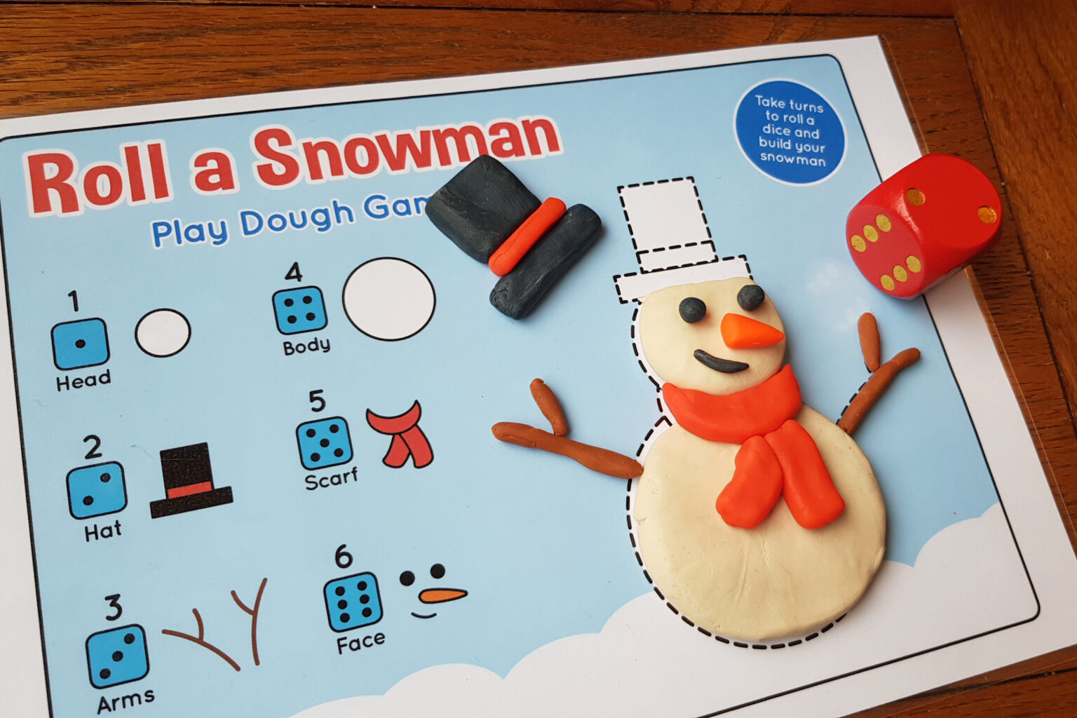 Winter Roll a Snowman Printable Play Dough Mat Game